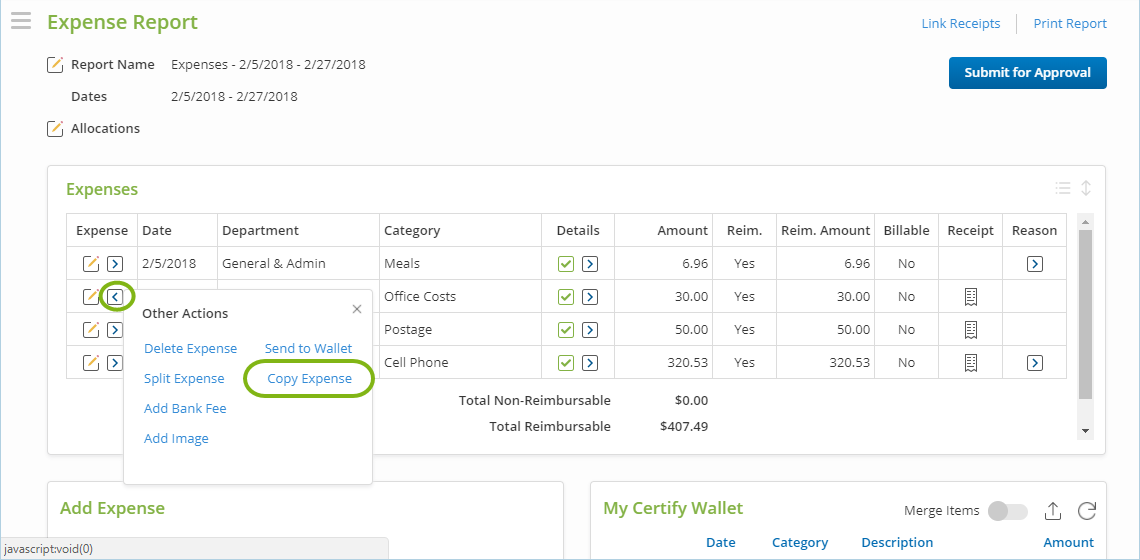 Copying an Expense – Certify Help Center