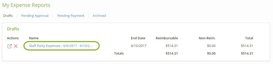 Editing an Expense in a Draft Report – Emburse Professional Help Center