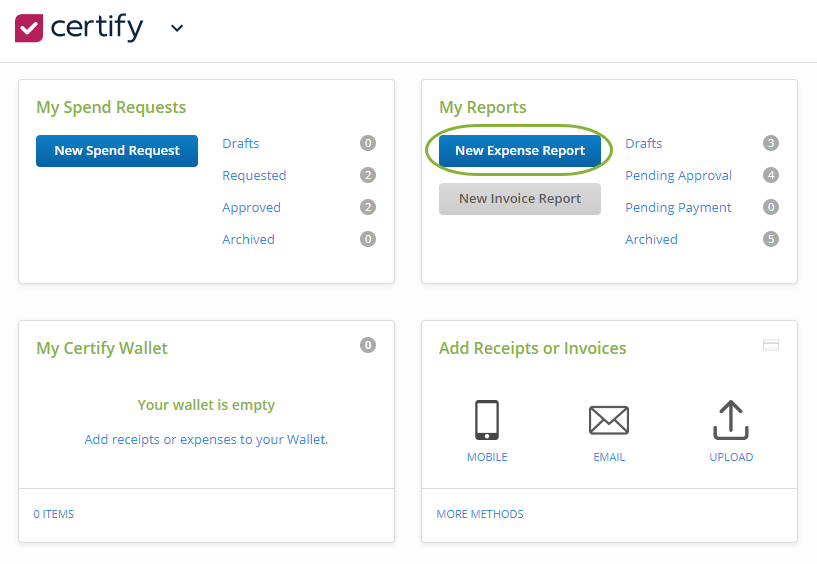 Creating a New Expense Report – Certify Help Center