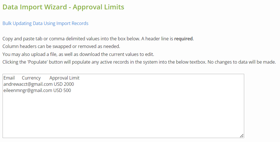 Bulk Import Approval Limits – Emburse Professional Help Center